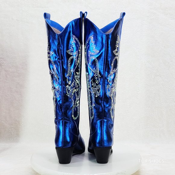 Mata Shoes | Shoes | Razzle Metallic Blue Country Western Cowgirl Knee ...